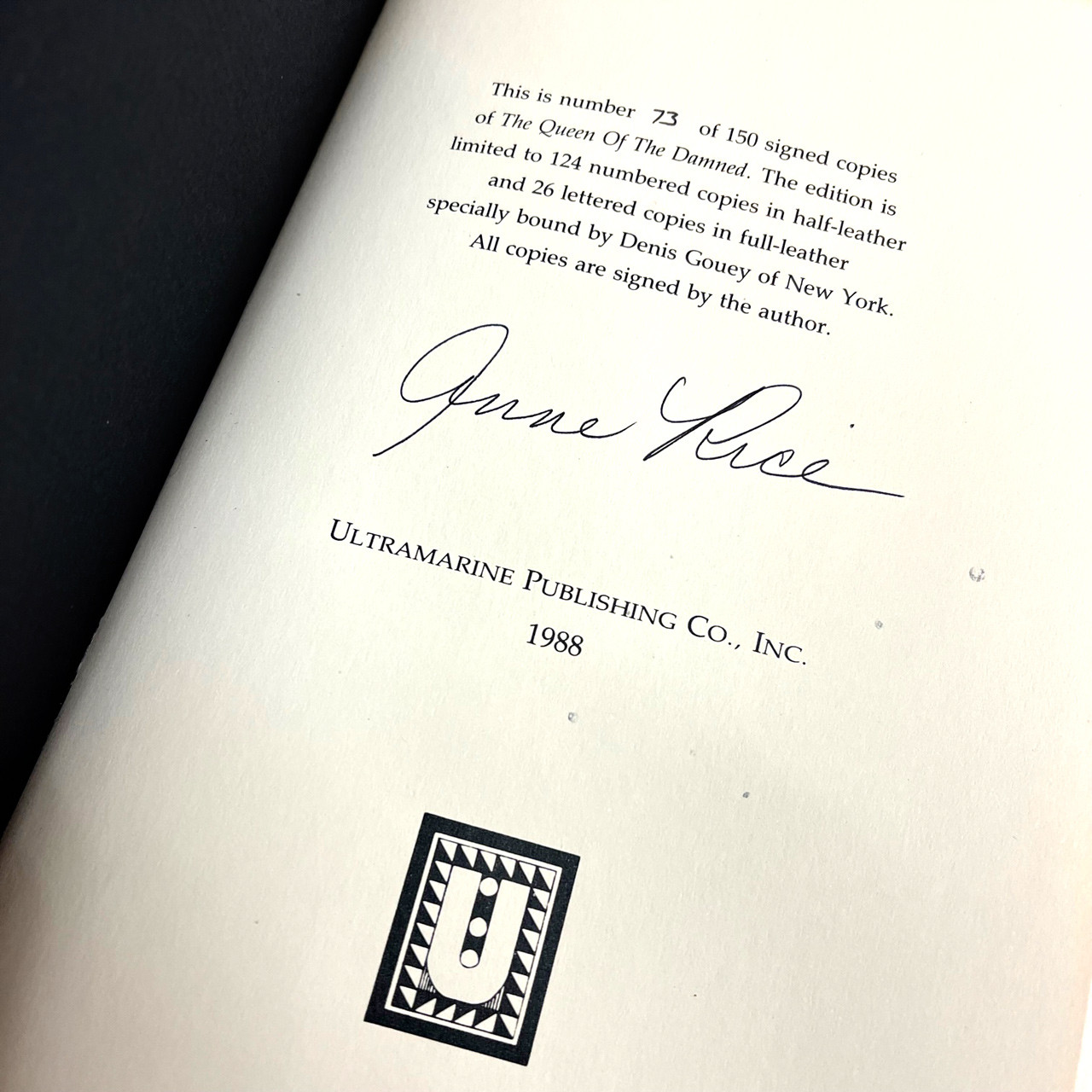 Anne Rice "The Queen Of The Damned" Deluxe Signed Limited Edition No ...