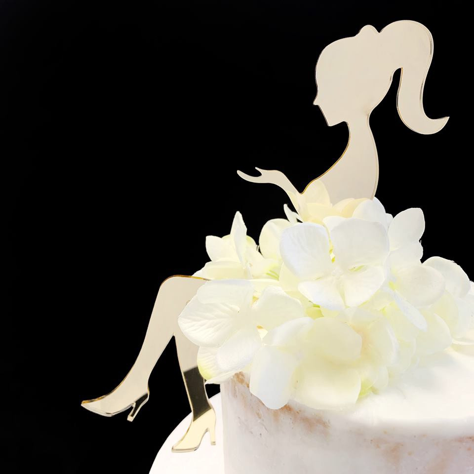 Acrylic Cake Topper | Sitting Lady Cake Topper | Silhouette Cake Topper