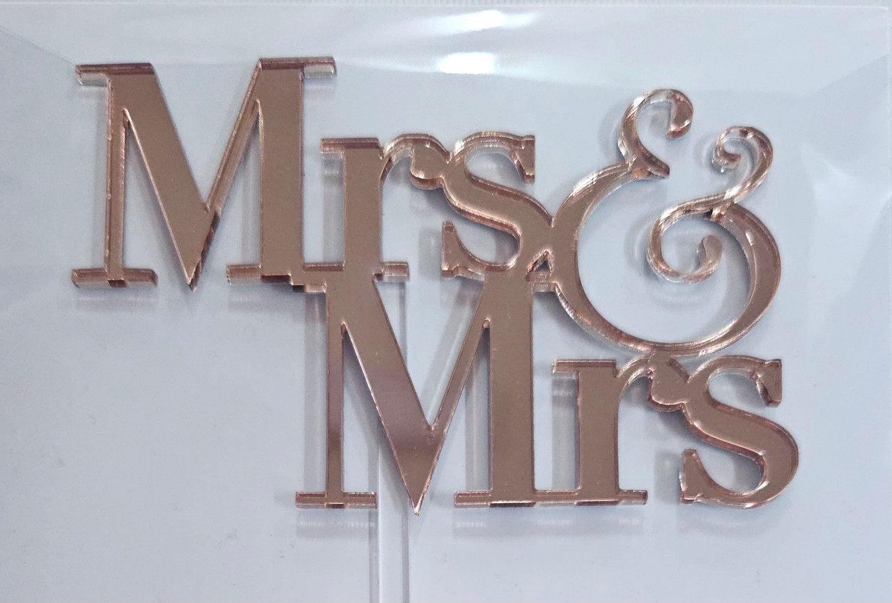 Cake Topper - Mrs & Mrs -Rose Gold Mirror - Bake and Deco Warehouse
