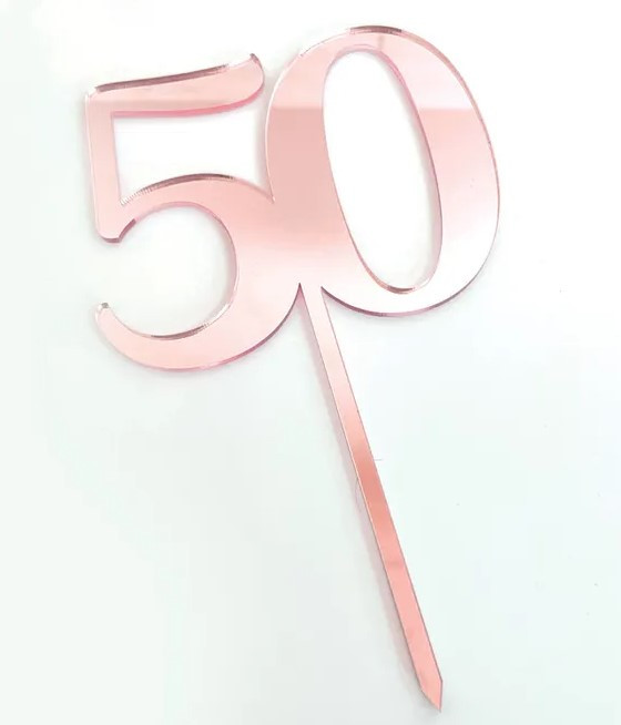 Cake Topper - Number 50 Rose Gold Mirror Acrylic - Bake and Deco Warehouse
