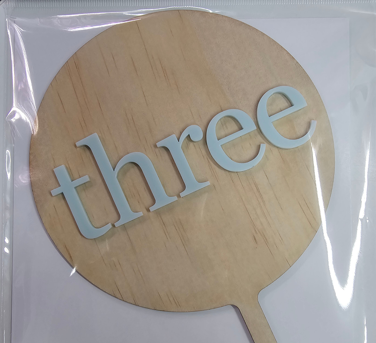 Cake Topper- Bamboo Paddle - Three -Blue - Bake and Deco Warehouse