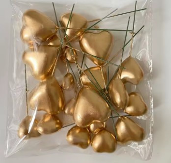 Metallic Gold Heart Cake Topper 9pc - Bake and Deco Warehouse