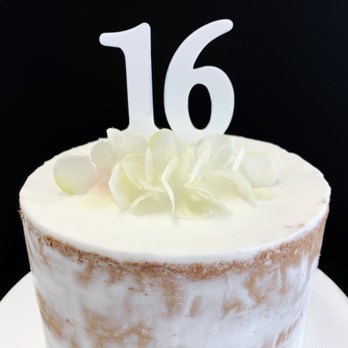 Acrylic Cake Topper '16' 7cm - WHITE