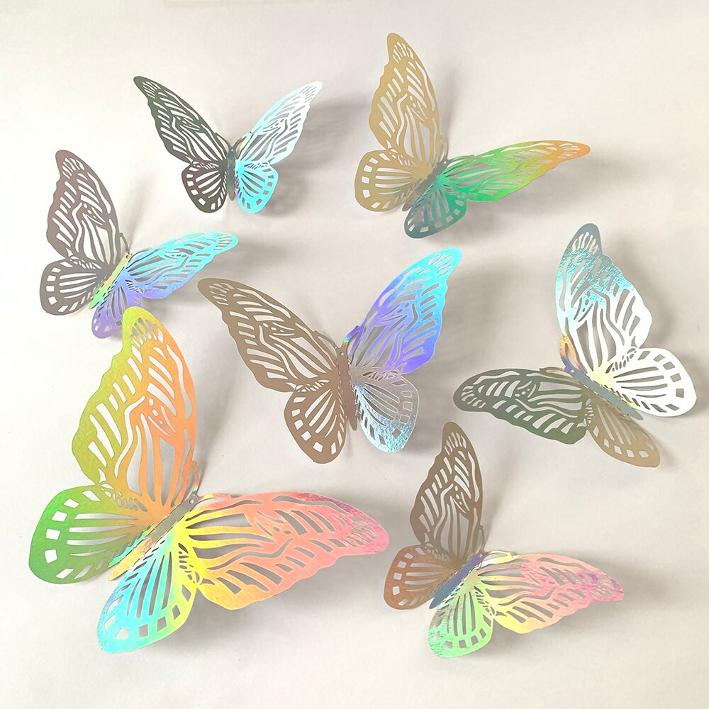 Cake Toppers 12pc - Holographic Silver Butterflies