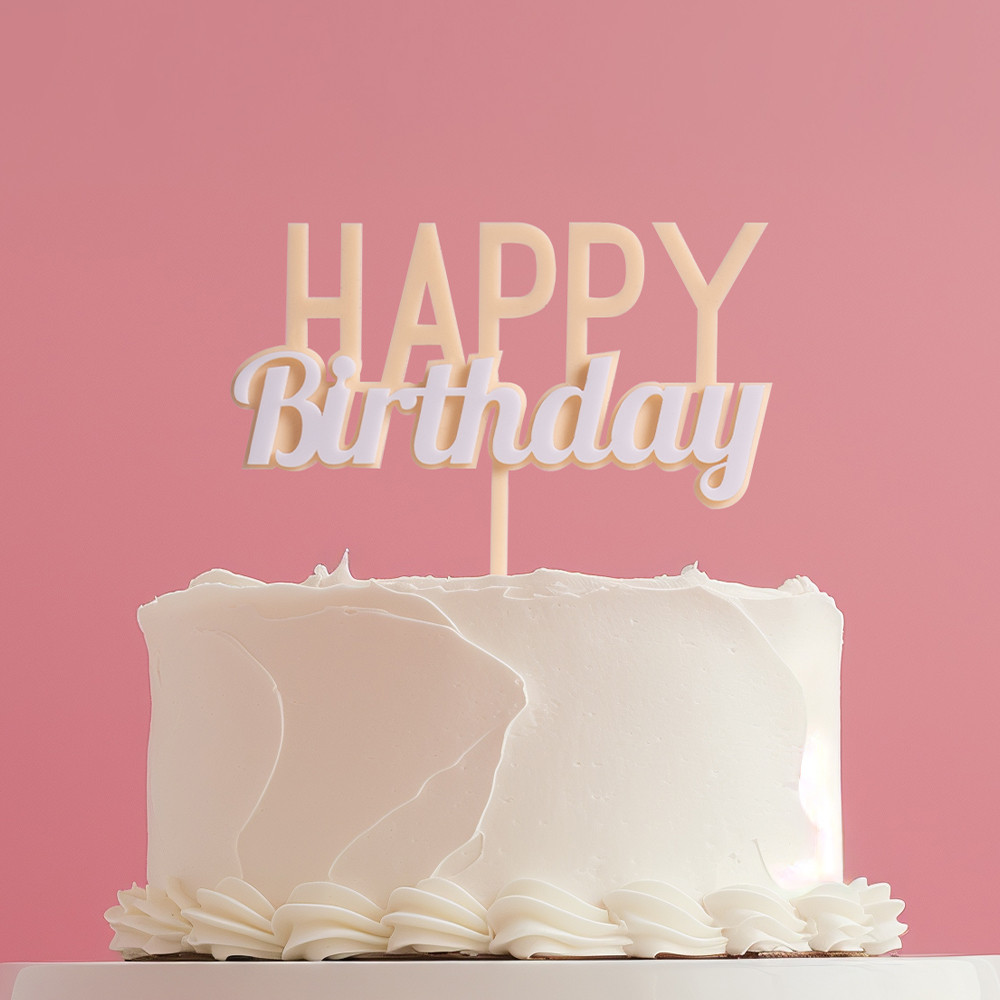 Cake Topper - Milkshake Layered 'Happy Birthday' - Caramel