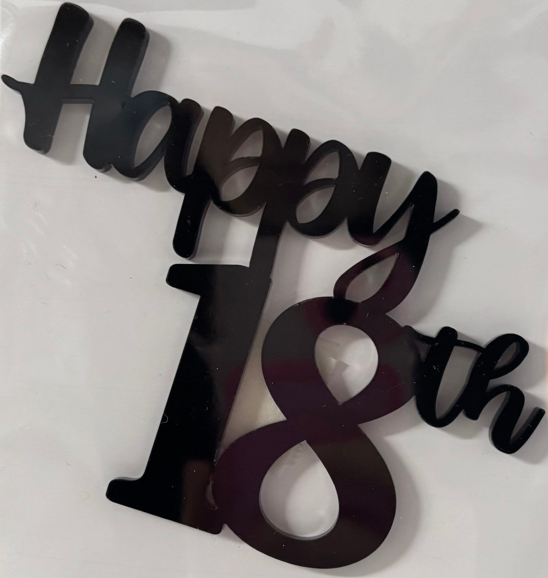 'Happy 18th' Flat Lay Cake Topper | Black - Bake and Deco Warehouse