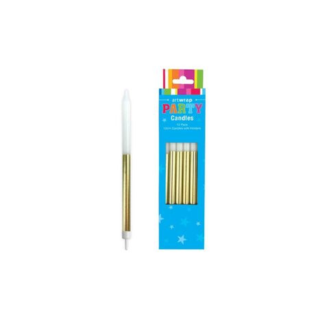 Half dip gold candles- 12pk - 12cm tall - Bake and Deco Warehouse