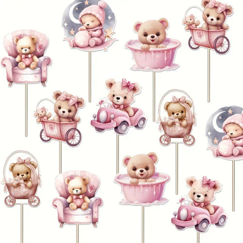 Pink Teddy Bear Cake Toppers - 6pc - Bake and Deco Warehouse