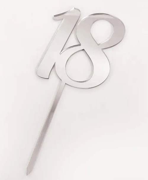 Cake Topper - Number 18 Silver Mirror Acrylic - Bake and Deco Warehouse