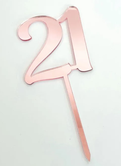 Cake Topper - Number 21 Rose Gold Mirror Acrylic - Bake and Deco Warehouse