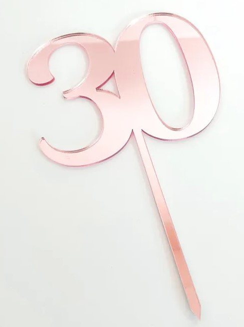 Cake Topper - Number 30 Rose Gold Mirror Acrylic - Bake and Deco Warehouse