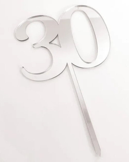 Cake Topper - Number 30 Silver Mirror Acrylic - Bake and Deco Warehouse