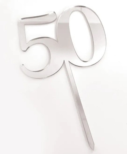 Cake Topper - Number 50 Silver Mirror Acrylic - Bake and Deco Warehouse