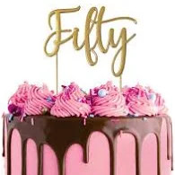 Metal Cake Topper - ( Cursive ) Fifty - Gold - Bake and Deco Warehouse