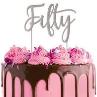 Metal Cake Topper - ( Cursive ) Fifty -Silver - Bake and Deco Warehouse