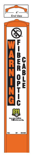 66" Orange Hybrid 3-rail Fiber Optic Marker Post w/ Decal