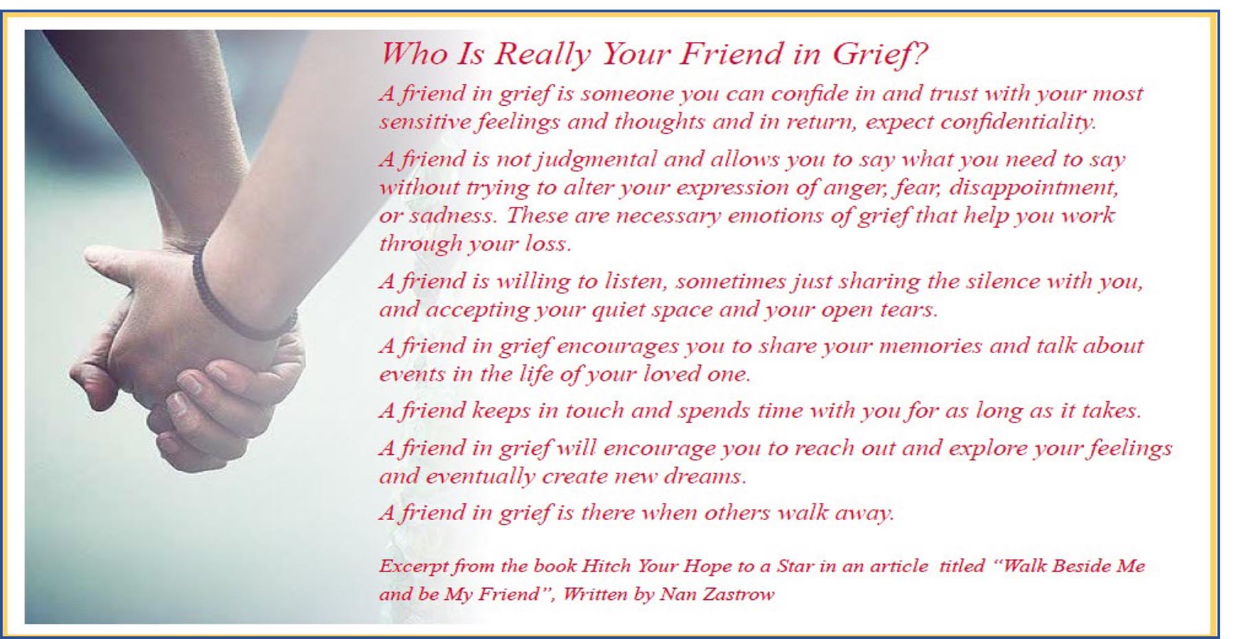 Walk Beside Me and Be My Friend - By Nan Zastrow - Centering Grief ...