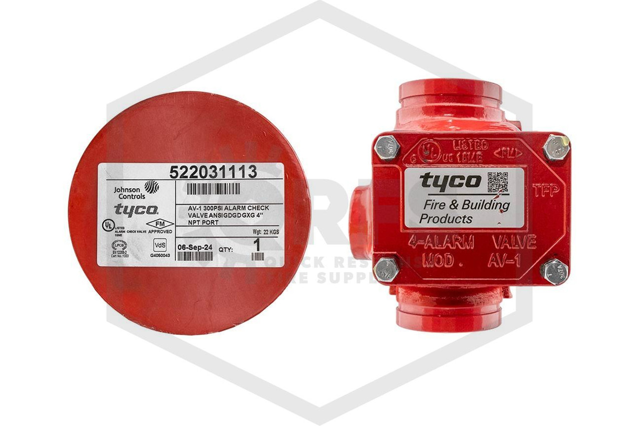 Tyco AV-1-300 Alarm Check Valve | 4 in. Groove x Groove | Ductile Iron | 300 PSI