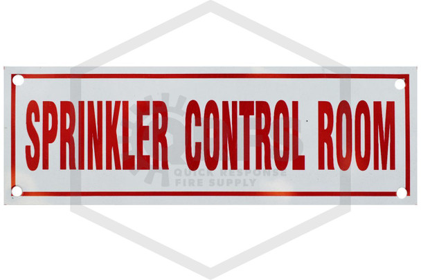 Sprinkler Control Room Sign | 6 in. x 2 in. | White & Red