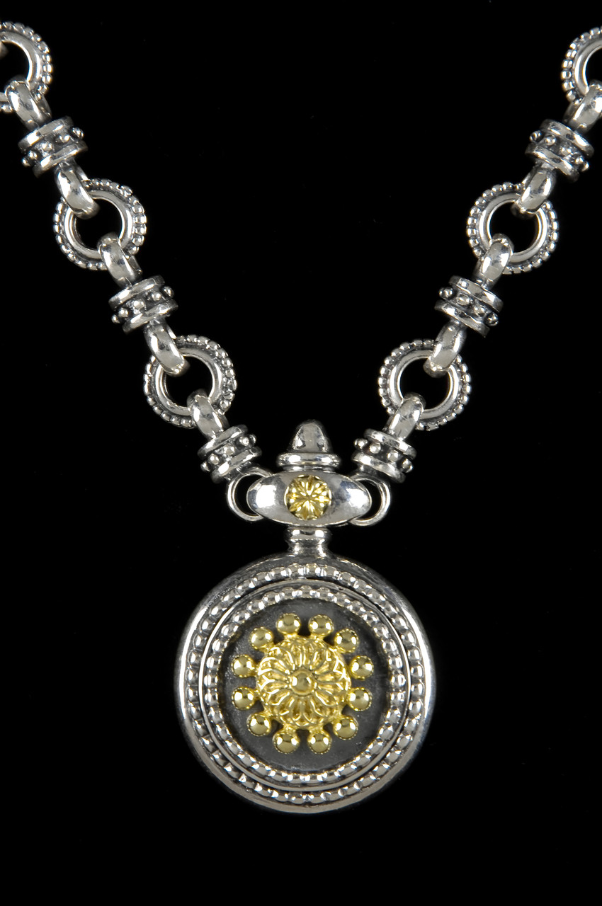 Sundial Pendant Link Necklace Sterling Silver 18k Gold | BowmanOriginals