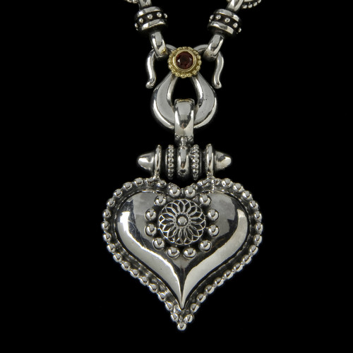 Heart Necklace, Silver, 18 K Gold, Garnet, handmade | Bowman Originals