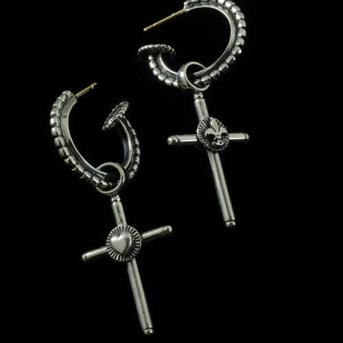 Hoop Earrings with Crosses in Silver by Bowman Originals, USA