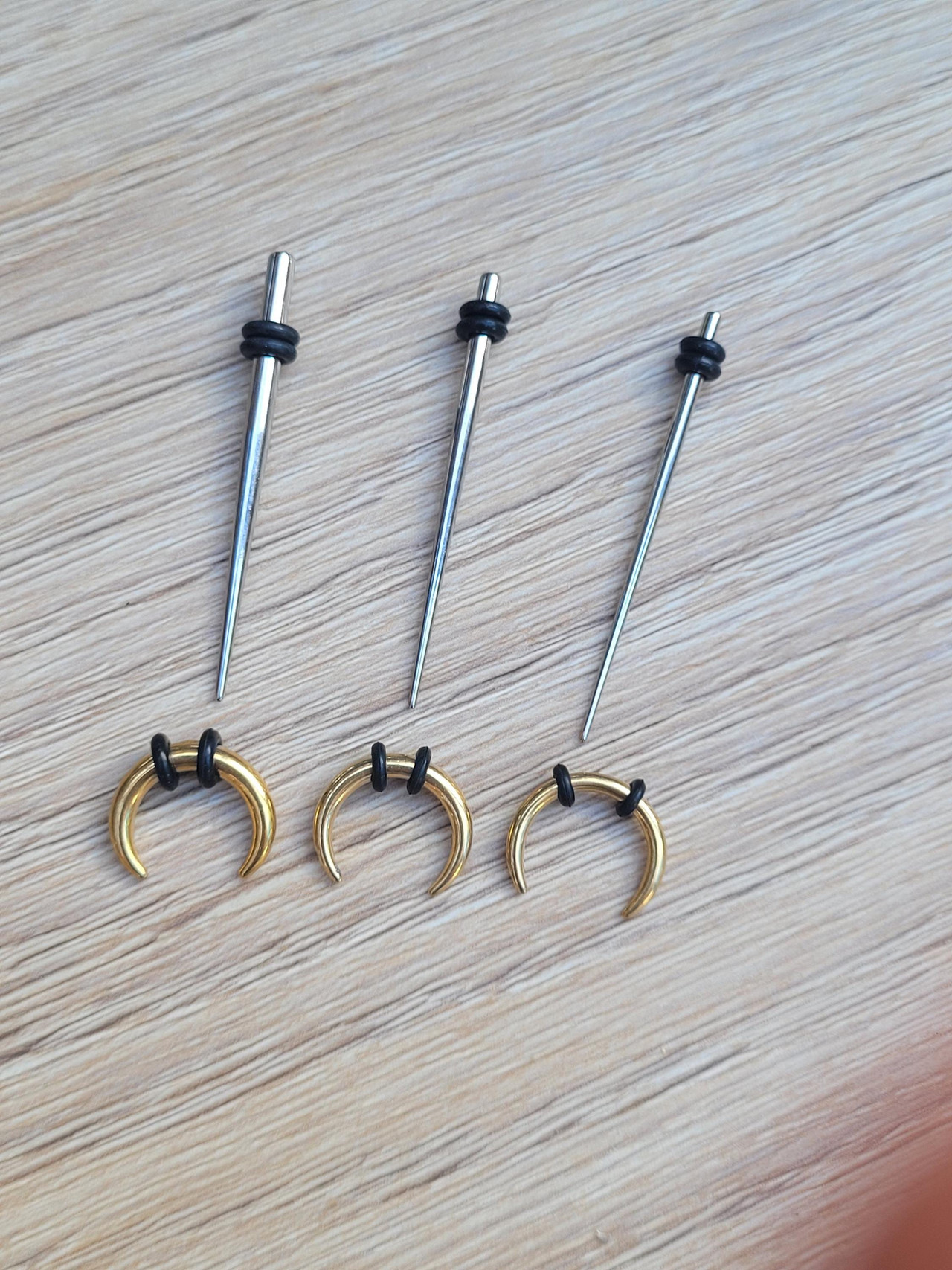 Gold Steel Septum Stretching Kit Choose 3 sizes Pincher Taper Horseshoe ...