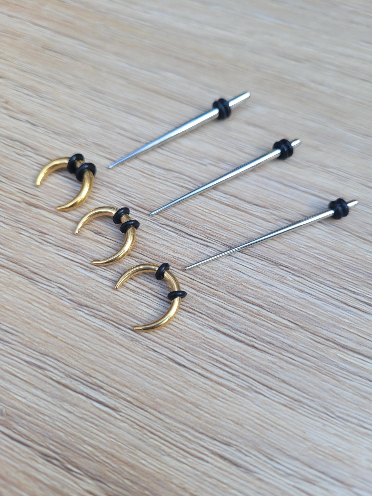 Gold Steel Septum Stretching Kit Choose 3 sizes Pincher Taper Horseshoe ...