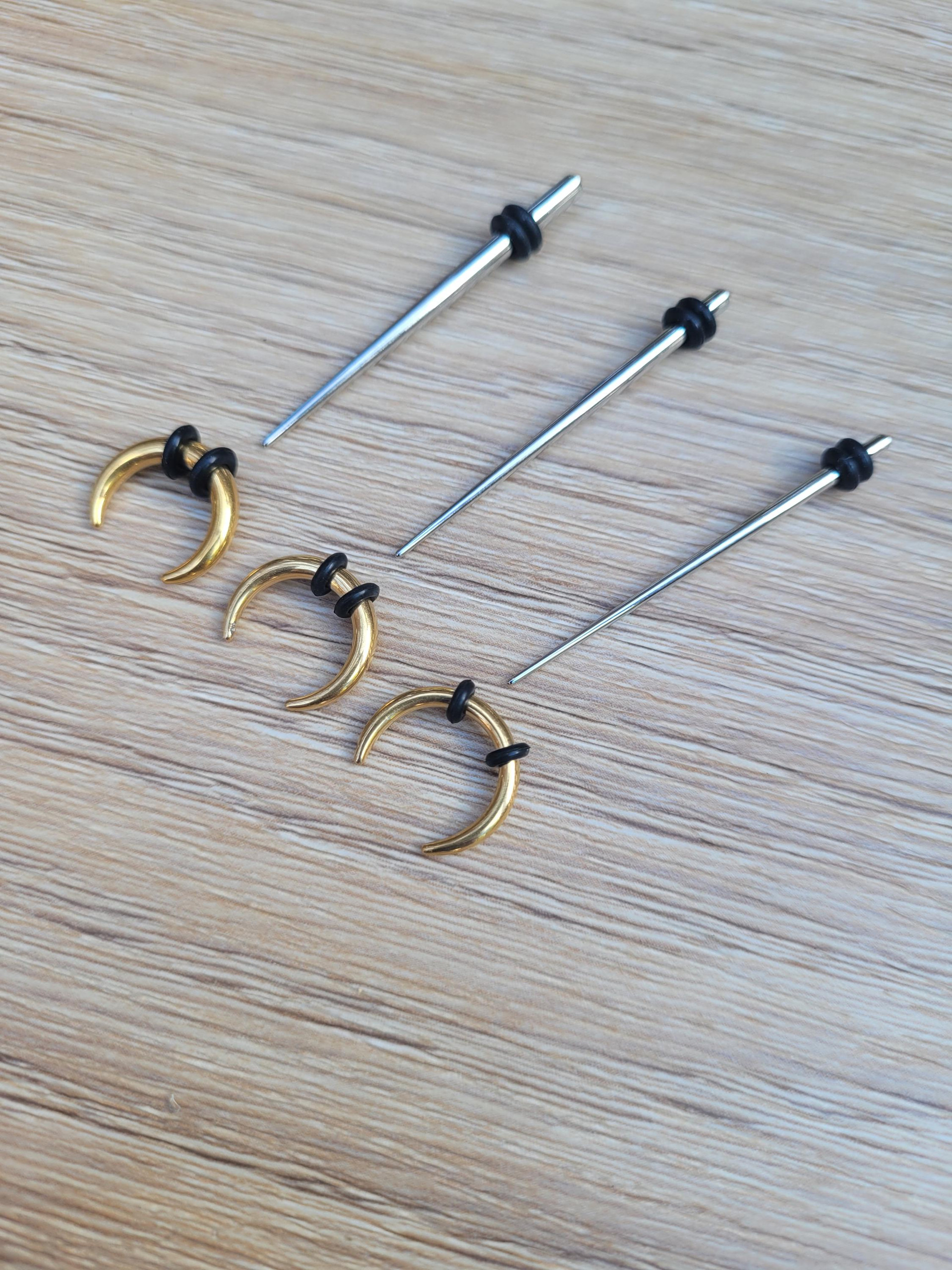 Gold Steel Septum Stretching Kit Choose 3 sizes Pincher Taper Horseshoe ...