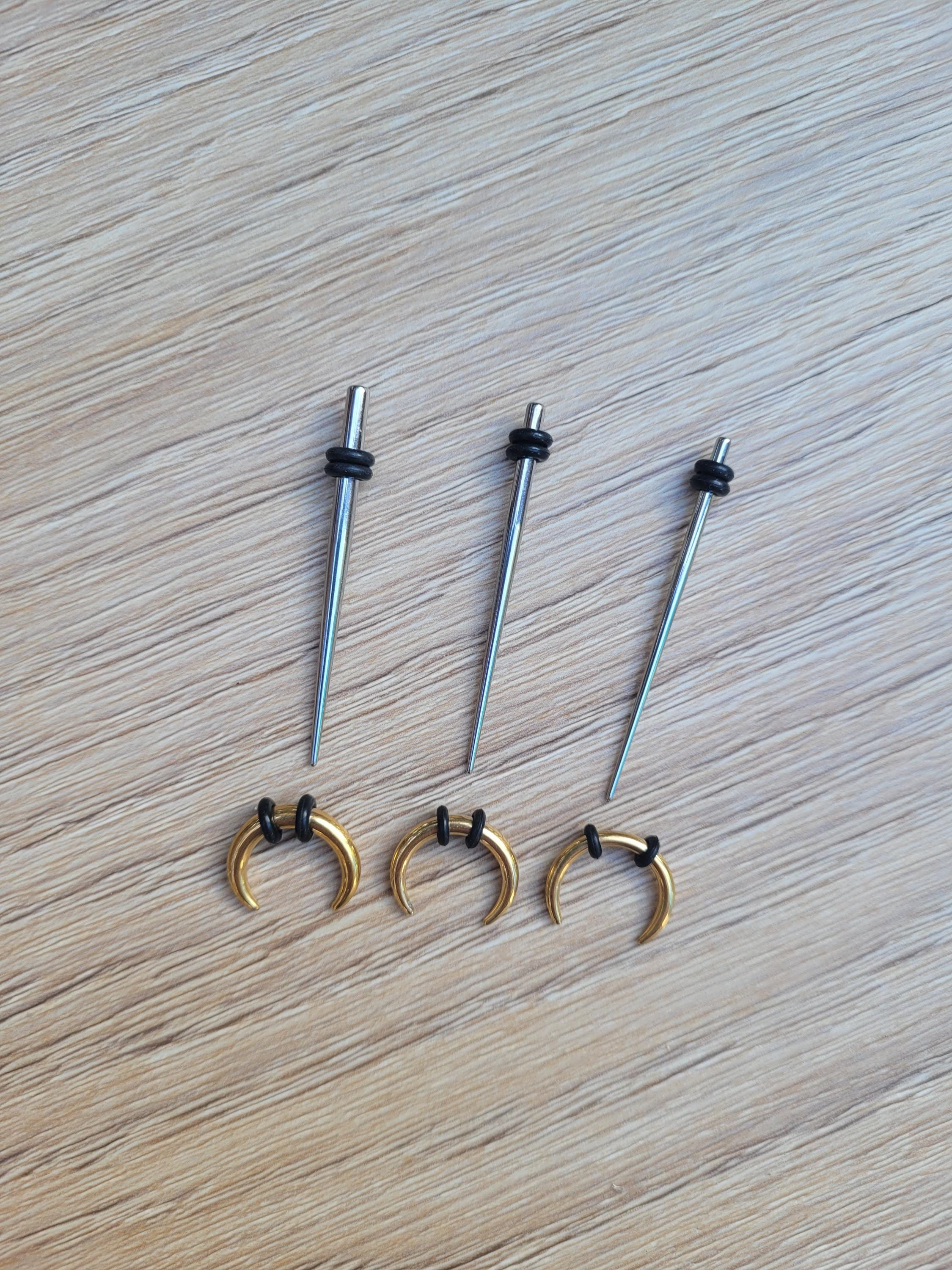 Gold Steel Septum Stretching Kit Choose 3 sizes Pincher Taper Horseshoe ...