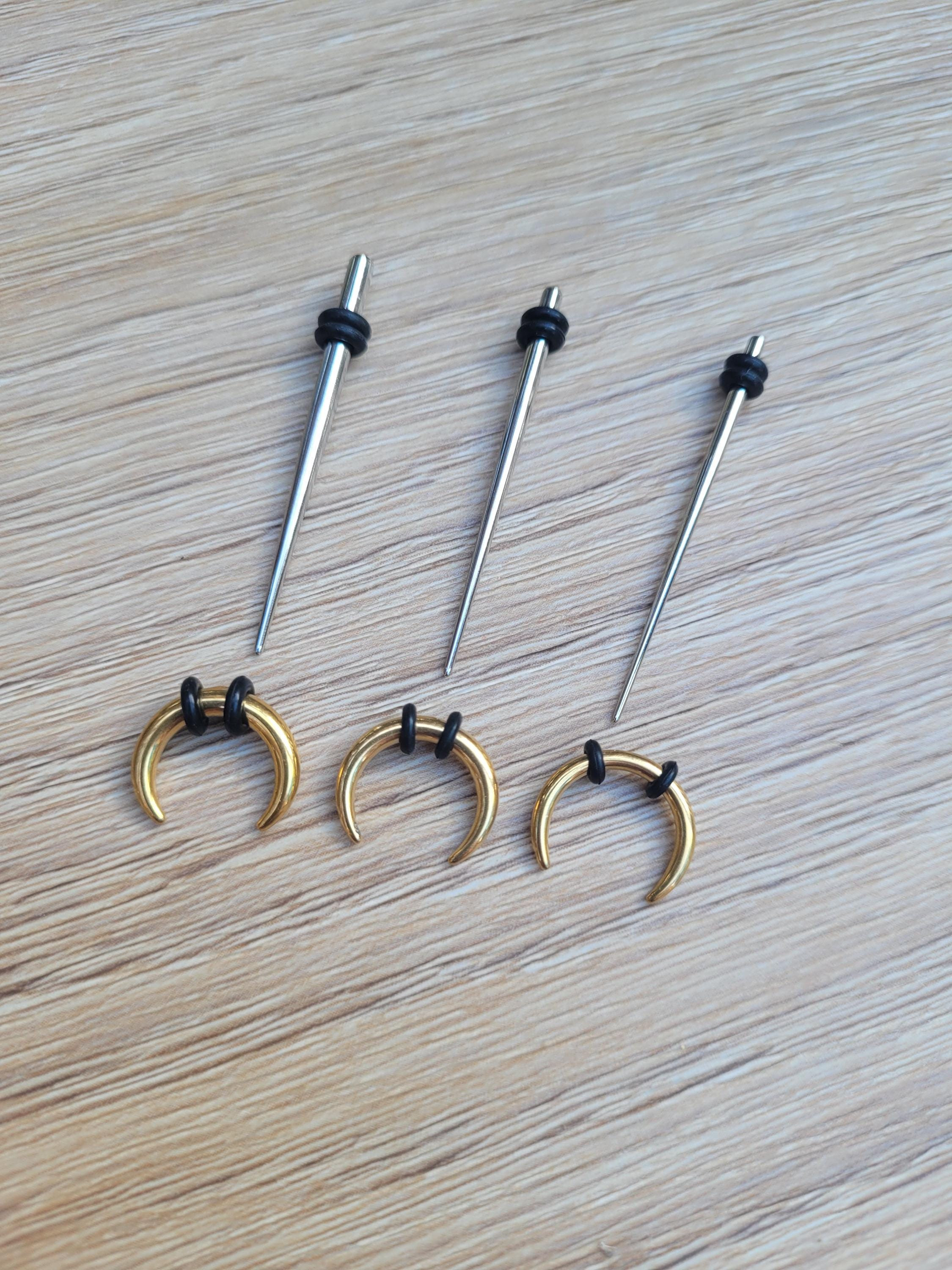 Gold Steel Septum Stretching Kit Choose 3 sizes Pincher Taper Horseshoe ...