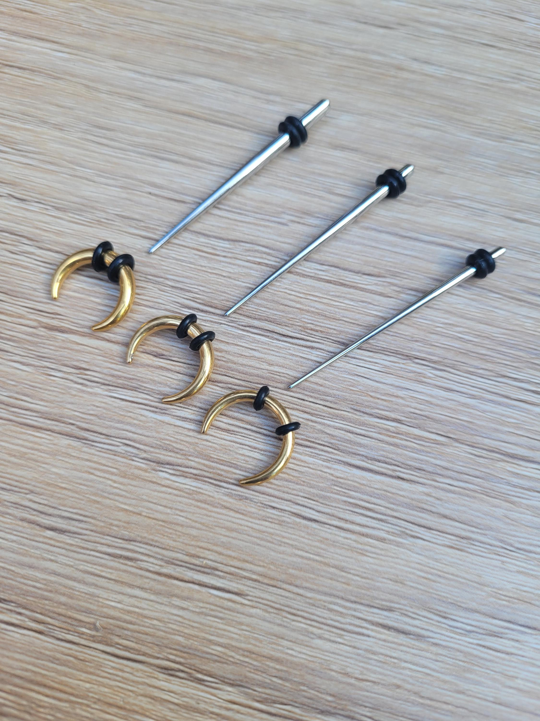 Gold Steel Septum Stretching Kit Choose 3 sizes Pincher Taper Horseshoe ...