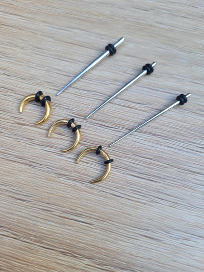 Gold Steel Septum Stretching Kit Choose 3 sizes Pincher Taper Horseshoe ...