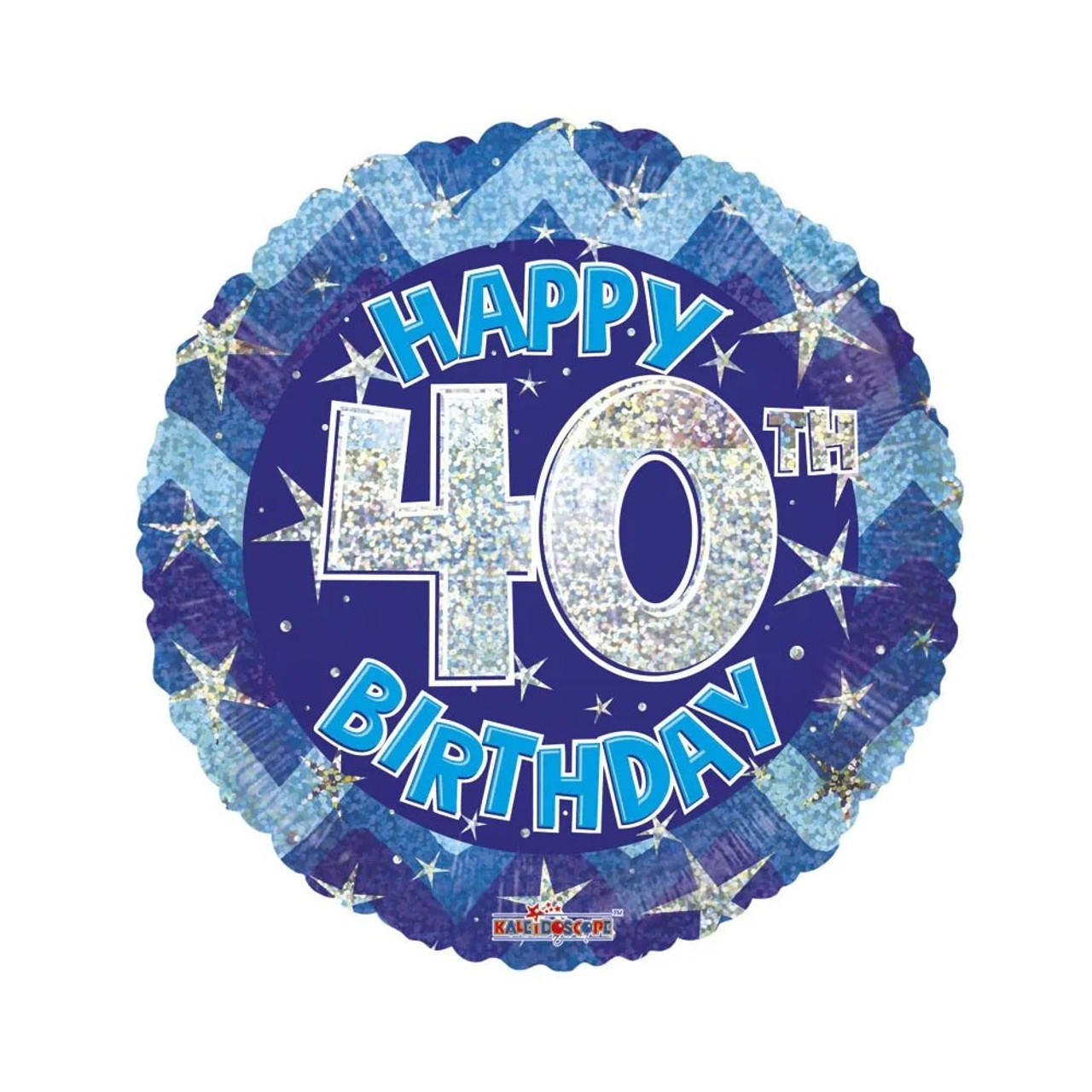 Blue Holographic Happy 40th Birthday Balloon 18 Foil Country Baskets