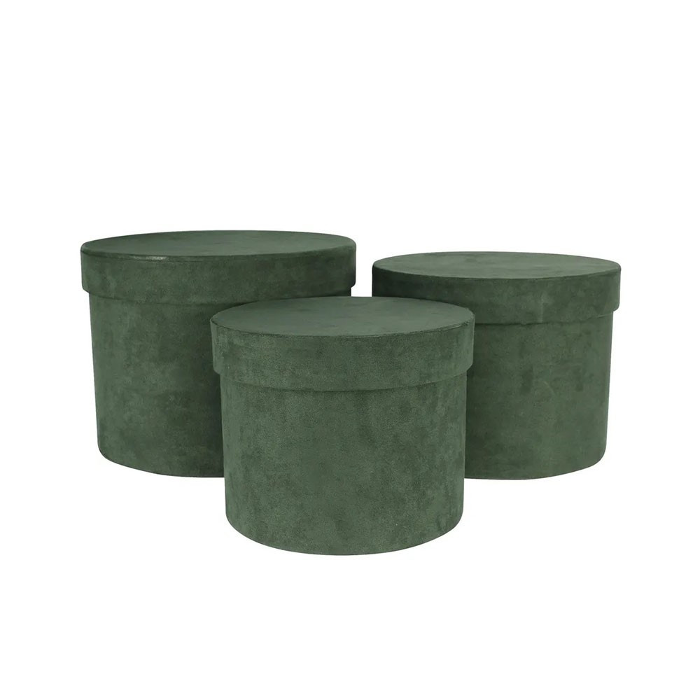 Green Suede Hat Box - Set of 3 | Floristry Supplies | Country Baskets