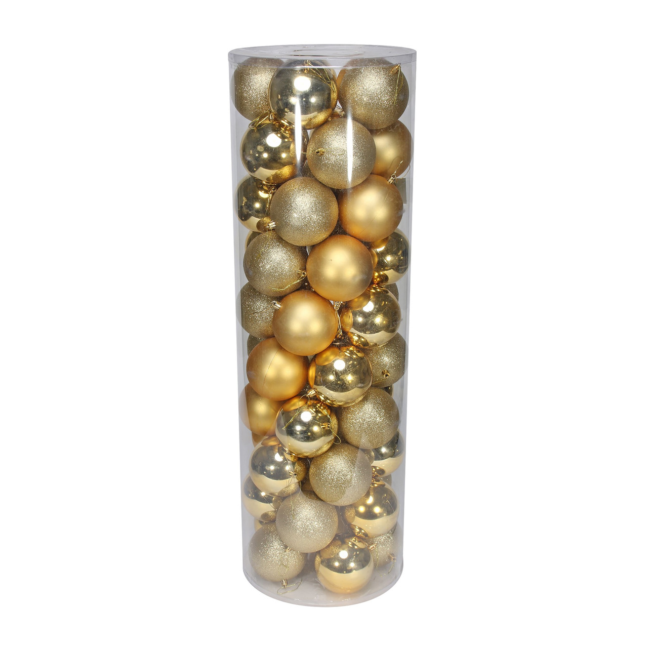 Gold 10cm Plastic Ball in tube (matt,shiny,glitter) x 48 - Country Baskets