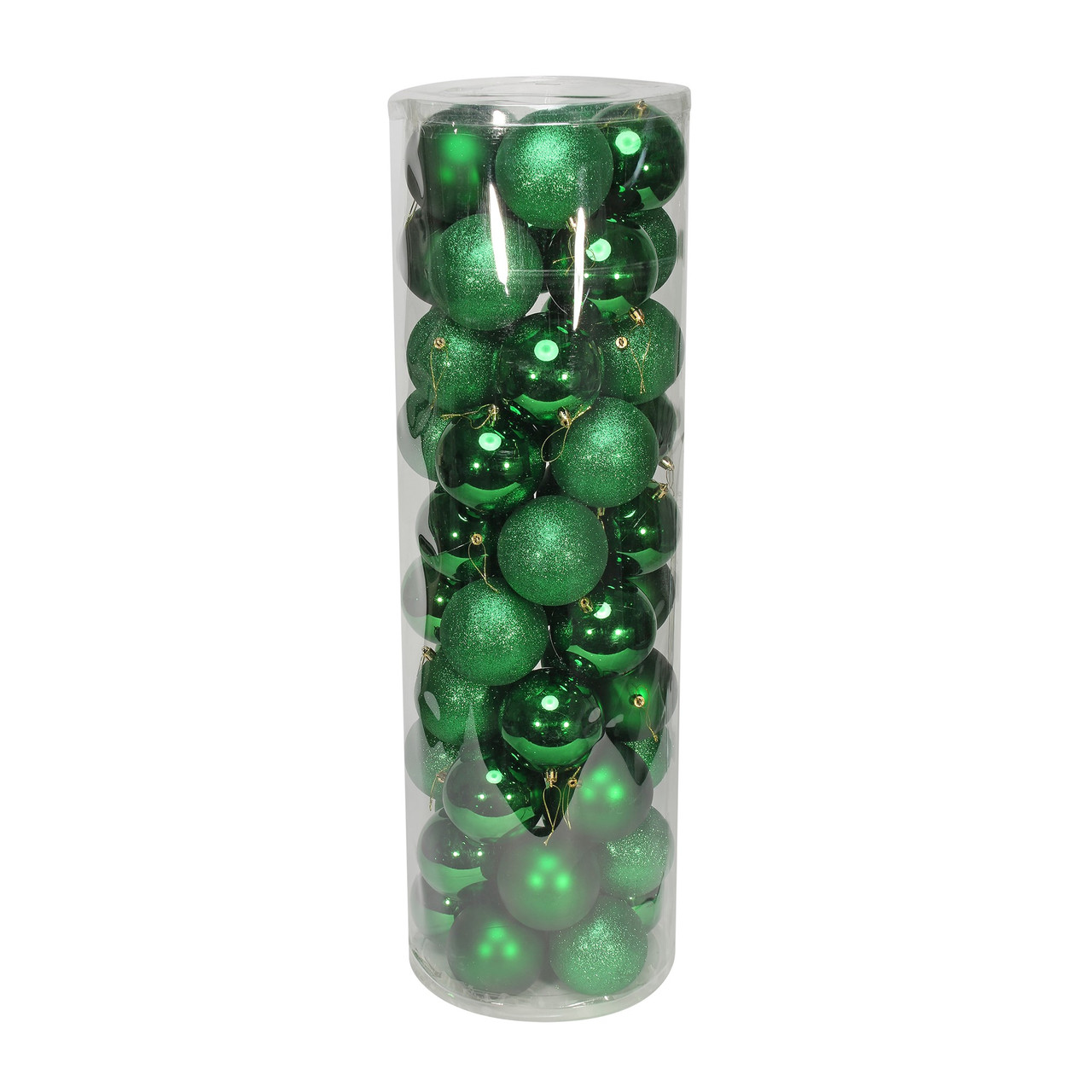Holiday Green 10cm Plastic Ball in tube (matt,shiny,glitter) x 50 ...