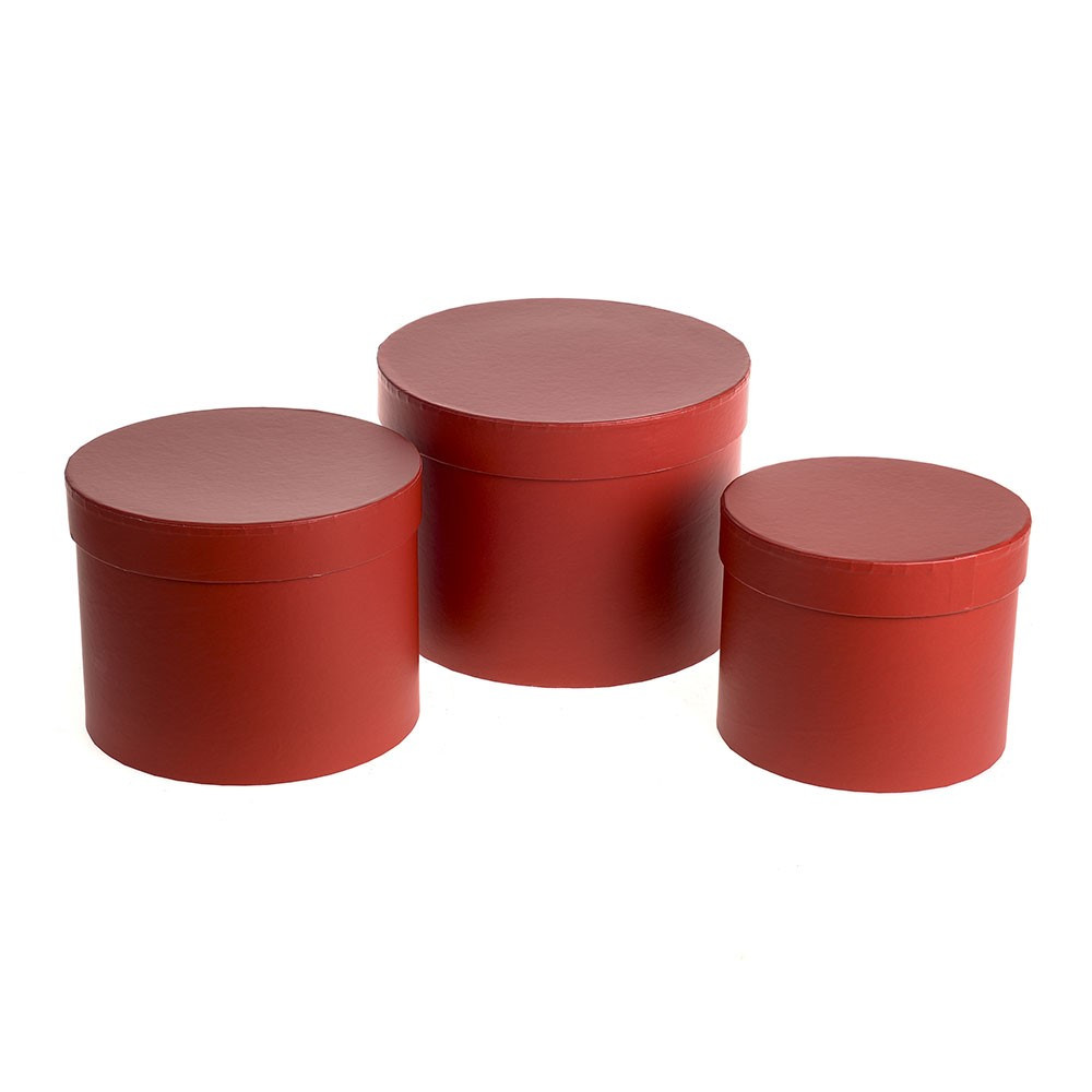 Hat Box Red Set of 3 Largest - D19 x H14.4cm - Country Baskets