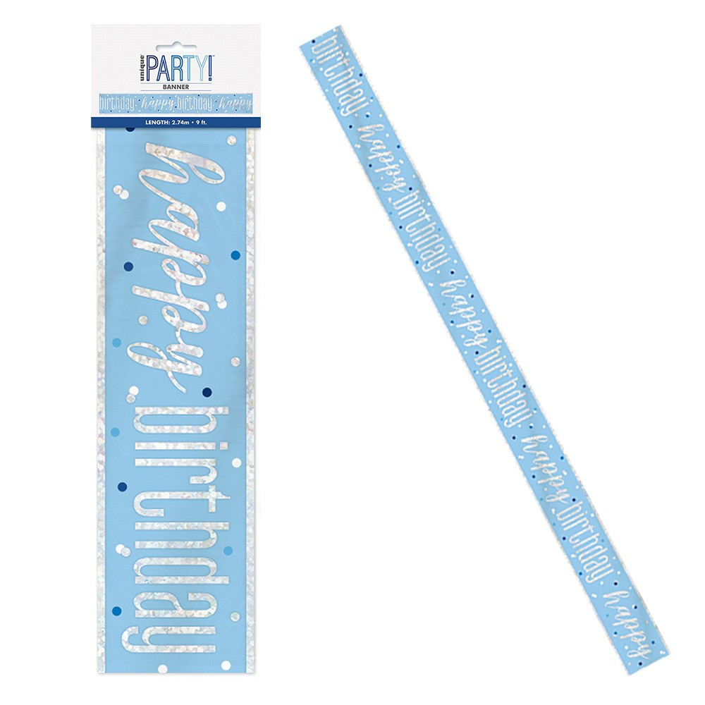 Glitz Blue Happy Birthday Banner 9FT | Party Decorations | Country Baskets
