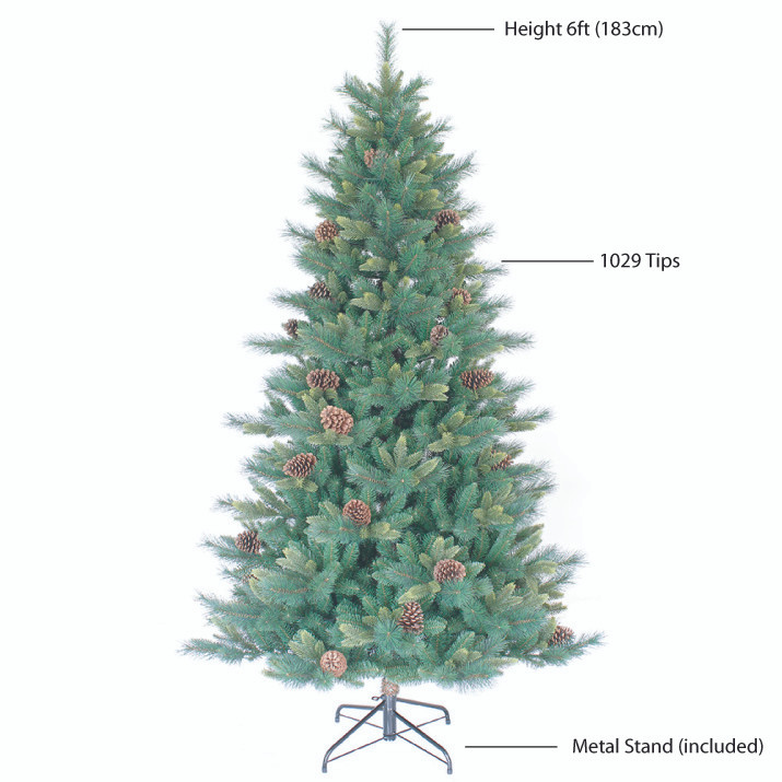 6FT Mixed Pine Tree with cones and Metal Stand - Country Baskets