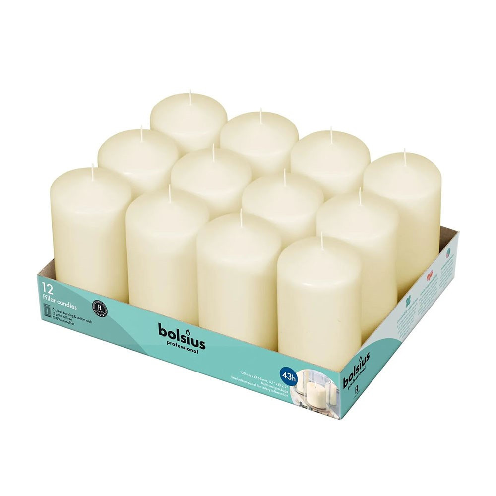 Bolsius Professional Pillar Candle - Ivory - 128/68mm - Tray of 12 ...