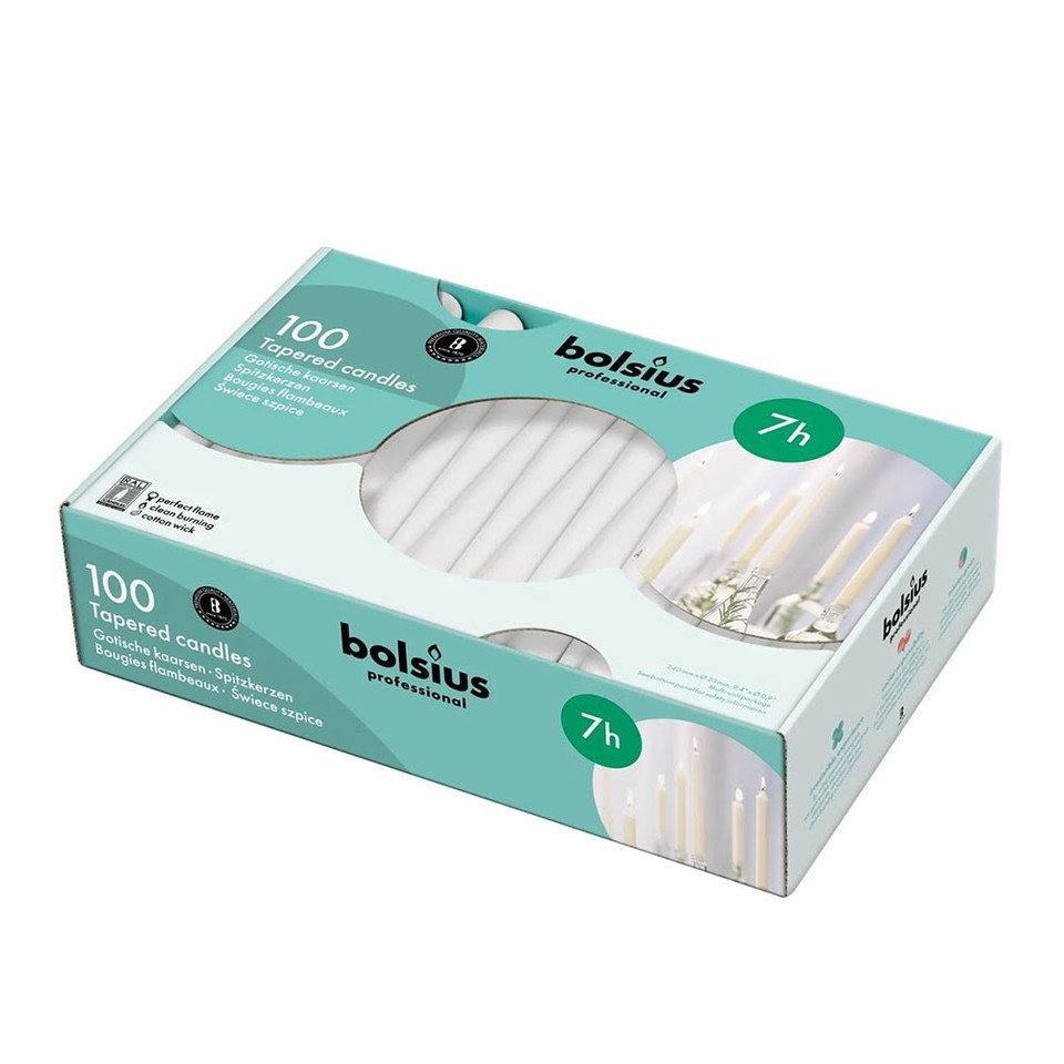 Bolsius Professional Tapered Candle 240/23 - White - Box of 100 ...