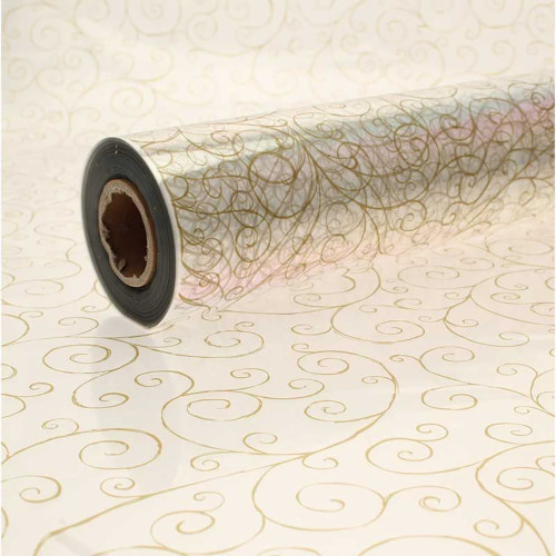 Cellophane Print Scroll Gold 80cm 100m - Country Baskets