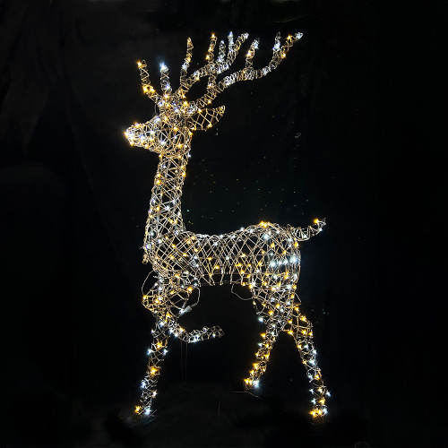 Rattan Stag lifting leg Brown Warm wht-wht LED Flashing H150cm mains ...