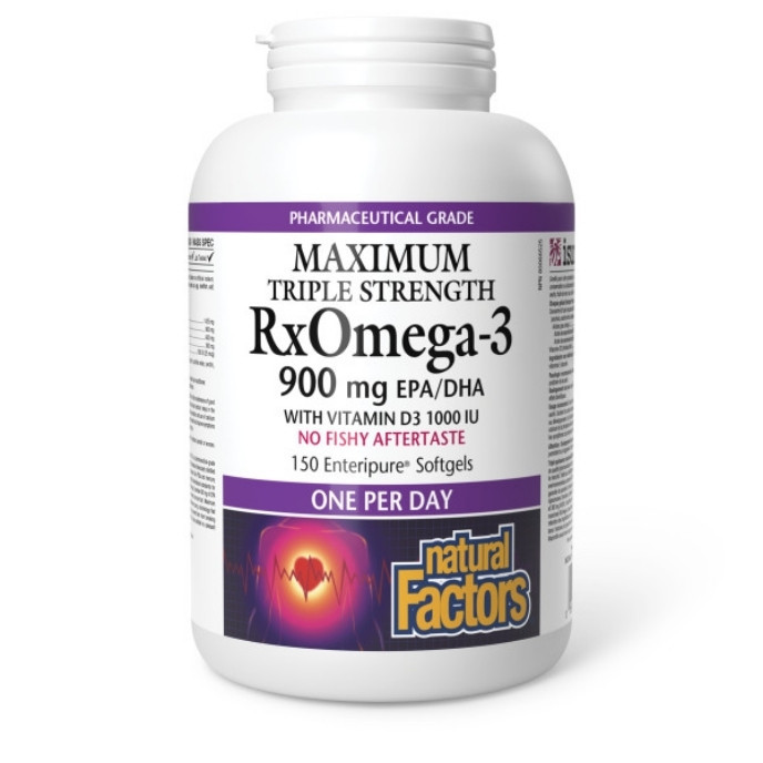 Natural Factors RXOmega-3 900mg with Vitamin D3 – 150 Softgels | Triple ...