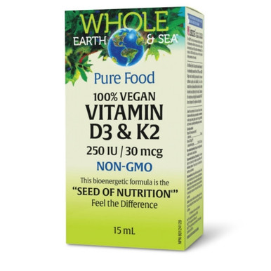 Natural Factors Whole Earth & Sea Vitamin D3 + K2 Liquid | 15 ml Vegan ...