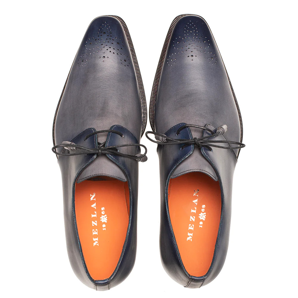 Mezlan PRINCIPE PATINA LEATHER DERBY Gray/Blue - Sherman Brothers Inc