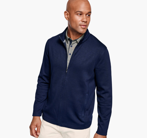 Johnston & Murphy Solid Full-Zip Knit Jacket Navy - Sherman Brothers Inc