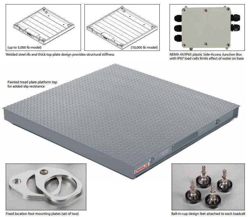 WeighSouth WS5000XL10 4' x 4' Floor Scale with WS10 Indicator, 5000 lb ...
