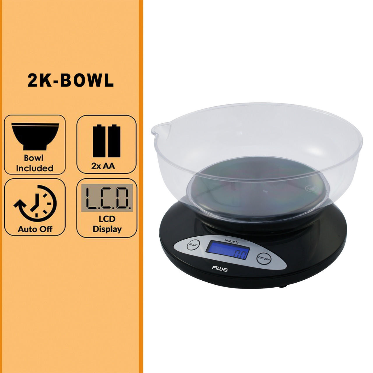 AWS 2K-BOWL Digital Kitchen Scale, White | Scales Plus